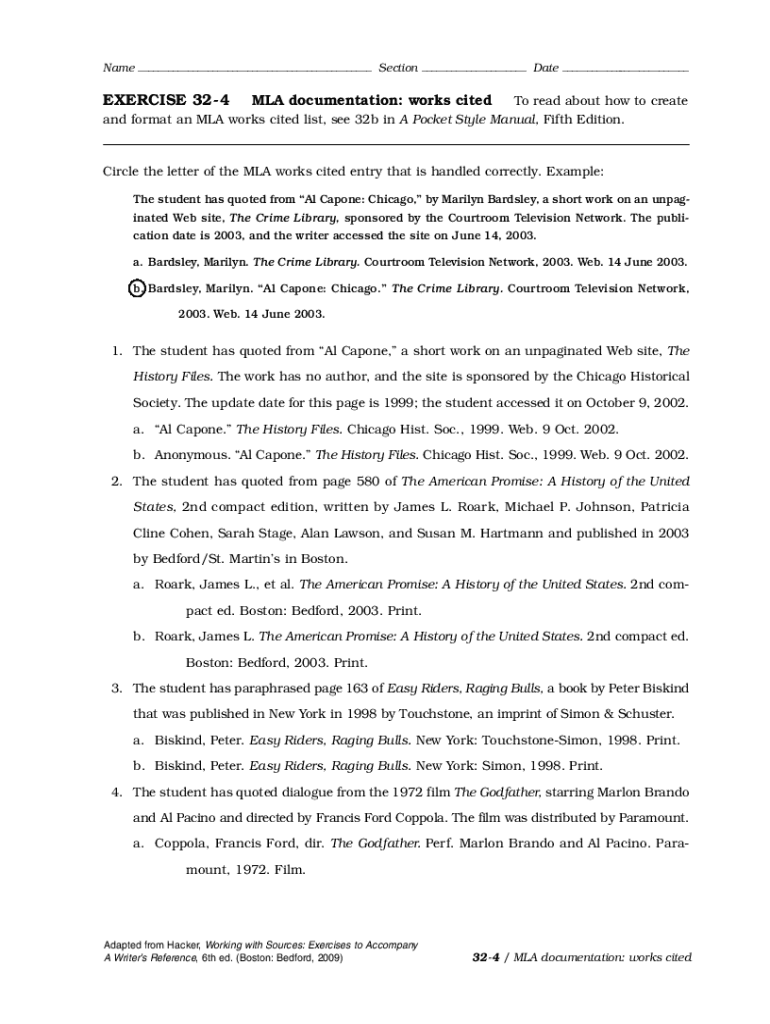 Fillable Online EXERCISE 32-4 MLA documentation: works cited Fax Email Print - pdfFiller