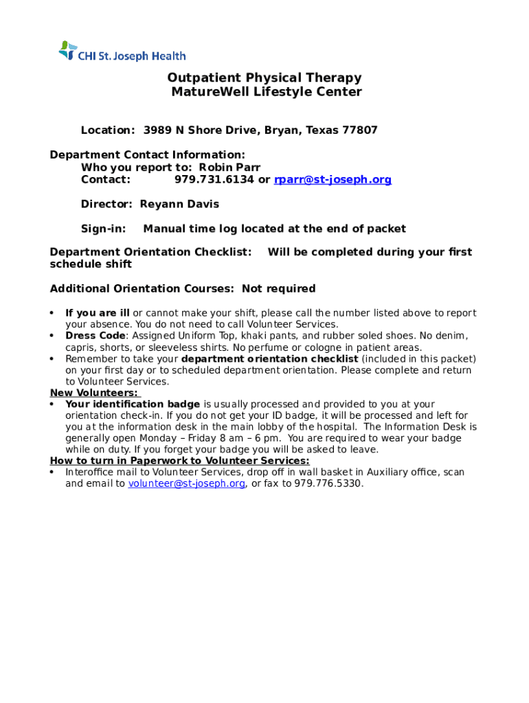 Outpatient Physical Therapy Sign-In: - St. Joseph Health Doc Template ...