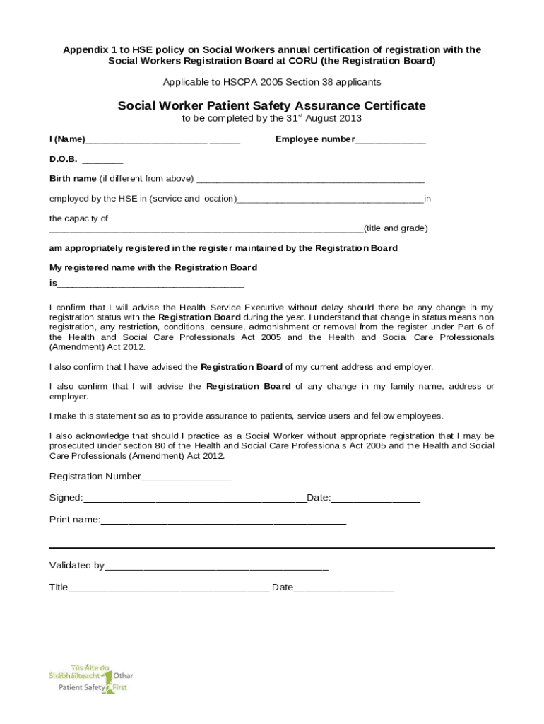 HSE policy on Annual Certification of registration with ... Doc ...