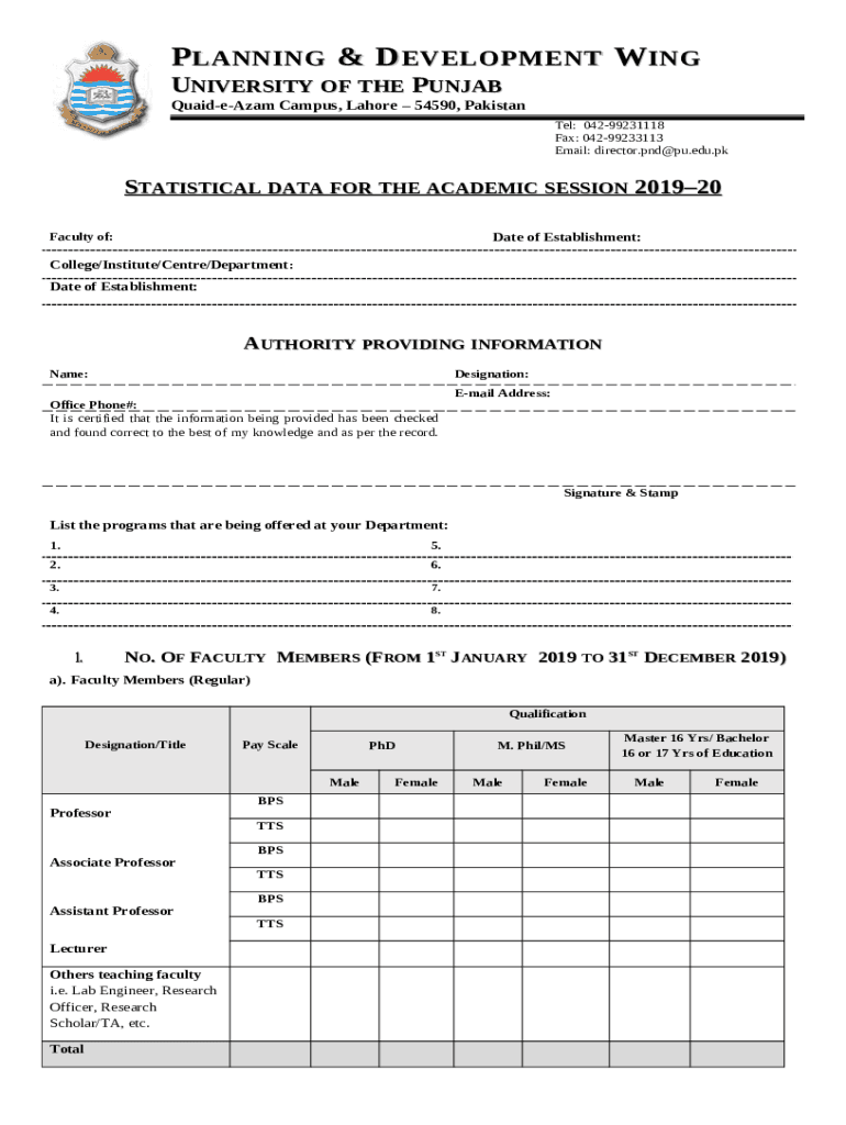 Statistical data for the academic session 201920 - pu edu Doc Template ...