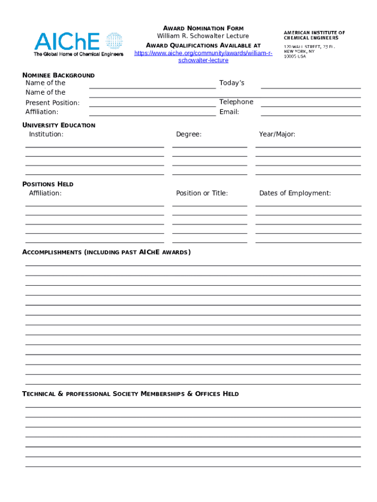 AIChE2009 AWARD NOMINATION Doc Template | pdfFiller