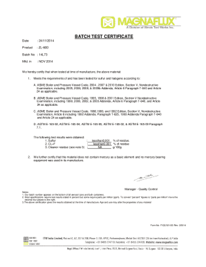 Fillable Online Batch Inspection Certificates Fax Email Print - pdfFiller