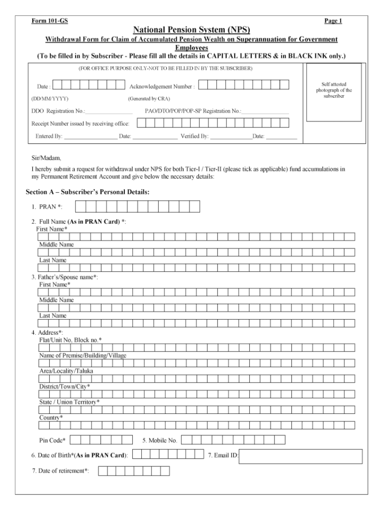 Fillable Online Form 101-GS-NPS-Withdrawal Form for Normal ... Fax ...