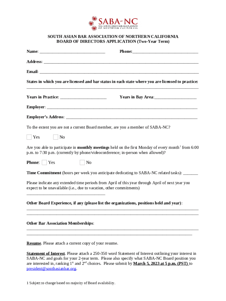 South Asian Bar Association of Northern California Doc Template | pdfFiller