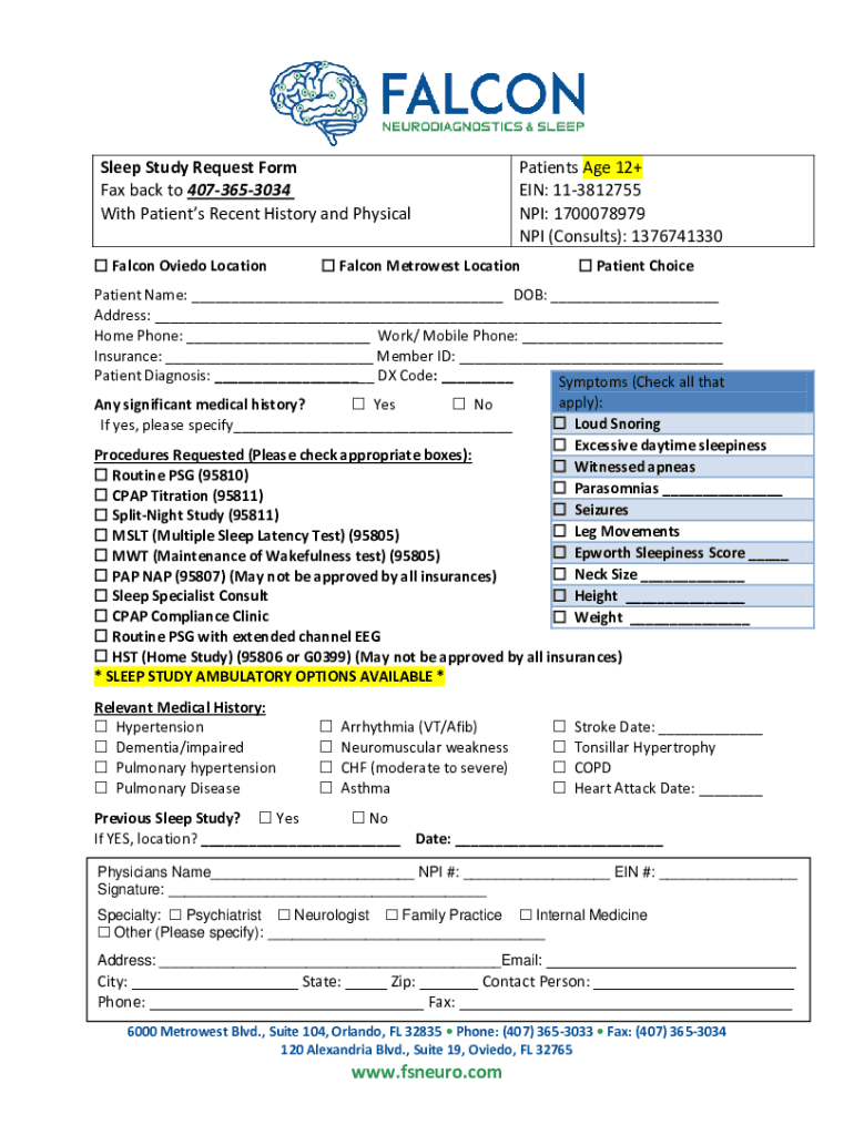 Fillable Online SLEEP DISORDER CENTER ORDER FORM Patient ... Fax Email ...