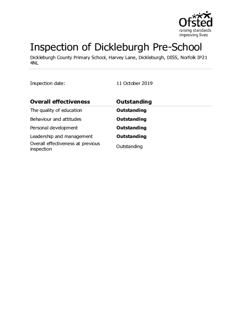 Fillable Online Dickleburgh Pre-School - Closed - Find an Inspection ...