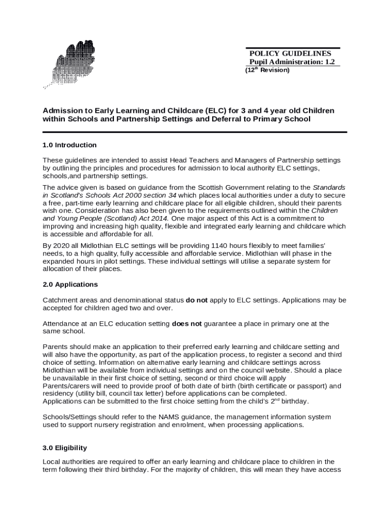 Admission to Early Learning and Childcare (ELC) for 3 and ... Doc ...