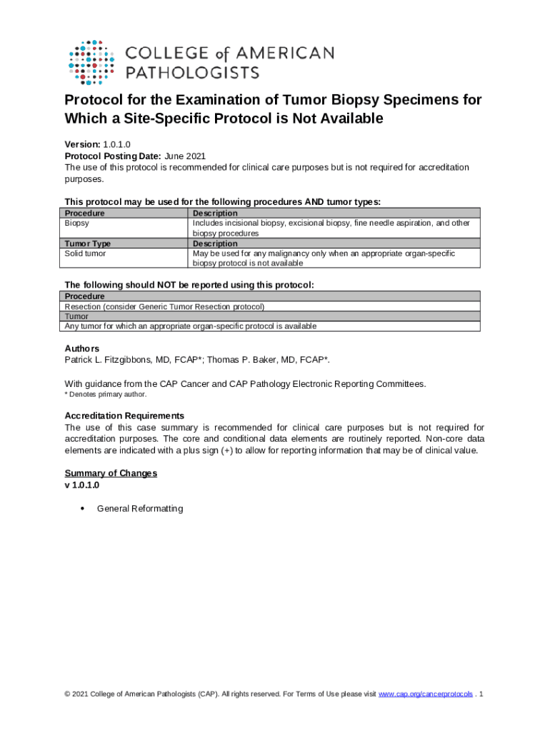 Protocol for the Examination of Tumor Biopsy Specimens ... Doc Template ...