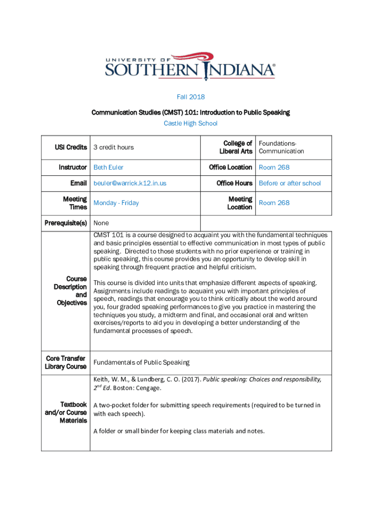 Fillable Online Communication Studies (CMST) 101: Introduction to ...