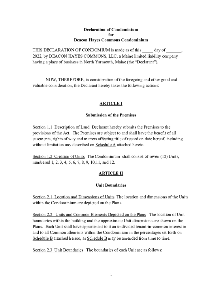 Fillable Online Declaration of Condominium for Deacon Hayes Commons ... Fax Email Print - pdfFiller