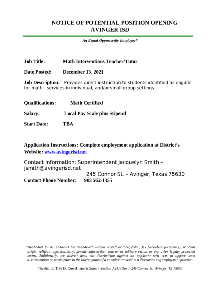 Vacancy Announcement . Posting/Advertising Doc Template | pdfFiller