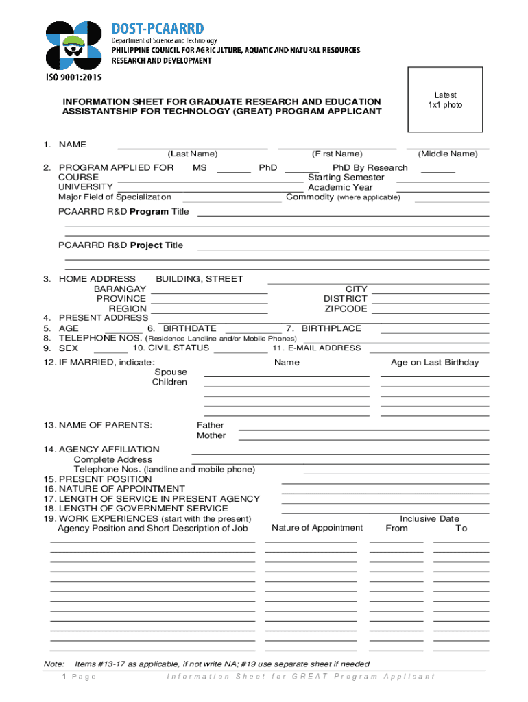 Fillable Online information sheet for graduate research and education ...