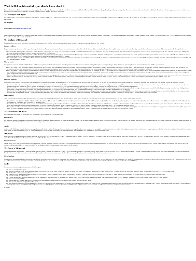 Fillable Online Why You Should Choose Rich Aptek Bileceri for Your Health ... Fax Email Print ...