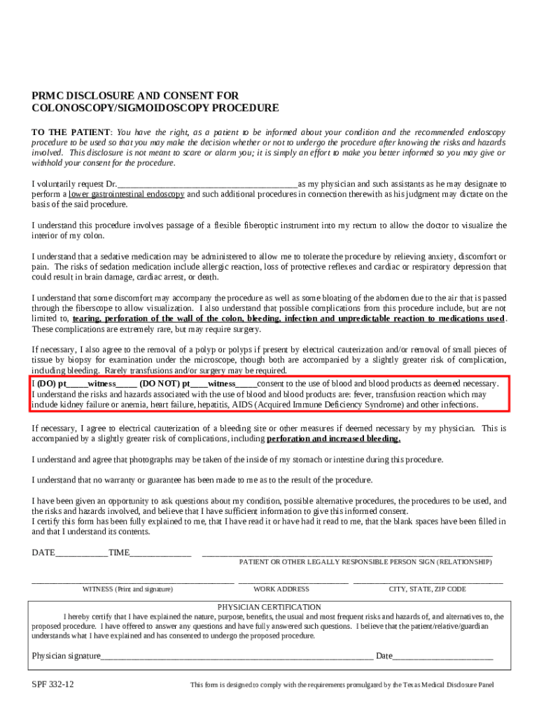 Colonoscopy Ined Consent I Doc Template | pdfFiller