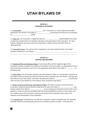 Utah Corporate Bylaws Template - es Doc Template | pdfFiller