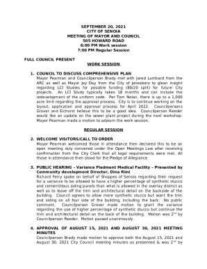 City Council Work Session & City Council Regular Session Doc Template | pdfFiller