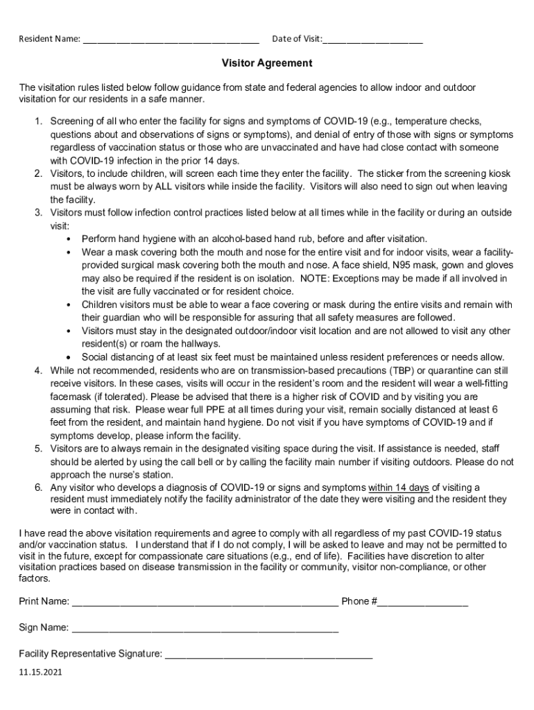 Fillable Online Visitor Agreement 11.15.2021 .docx Fax Email Print ...