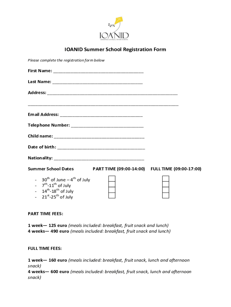 Fillable Online IOANID Summer School Registration Form Fax Email Print ...