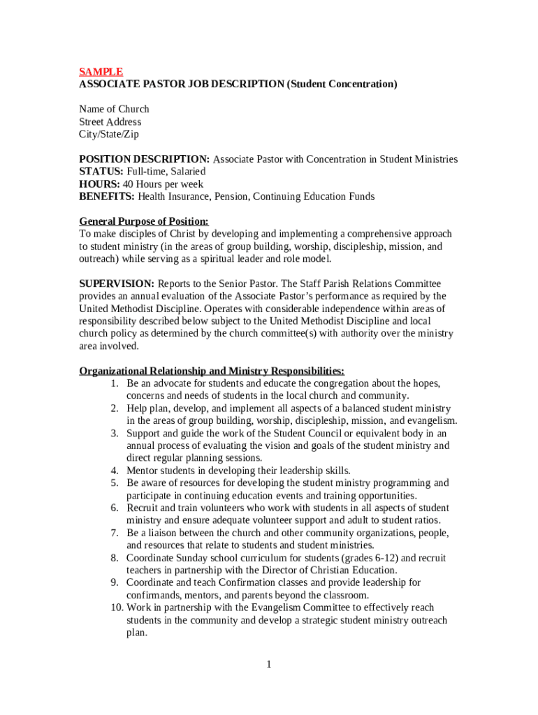 Job Description for Associate Pastor of Students - FBC CLAY Doc ...