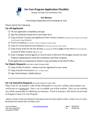 Fillable Online Car Care Program Application Checklist Fax Email Print ...