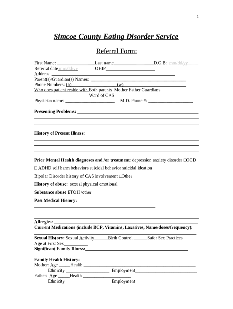 eating disorders programreferral Doc Template | pdfFiller