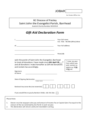 Fillable Online JOBAR Gift Aid Declaration Form - St John's, Barrhead ...