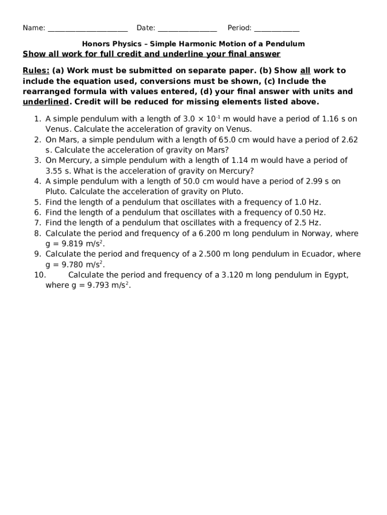Review Simple Harmonic Motion (SHM) in the textbook. Fill ... Doc ...