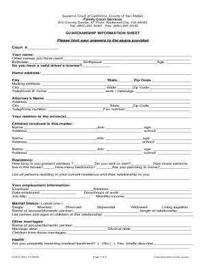 Fillable Online Guardianship Information Sheet (FCS-8). Guardianship Information Sheet (FCS-8 ...