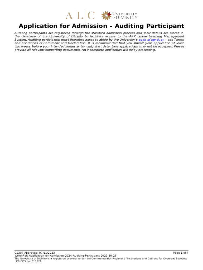 Application for Admission Audit Participant UD SIS ... - alc edu Doc Template | pdfFiller