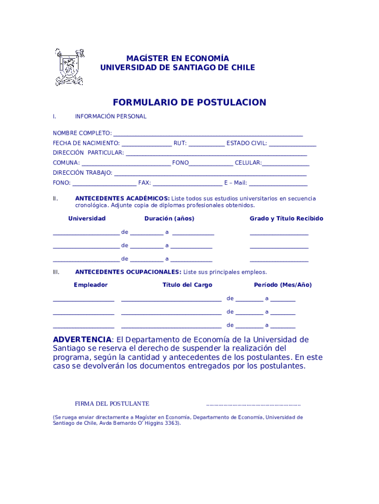 ULARIO DE POSTULACION Doc Template | pdfFiller