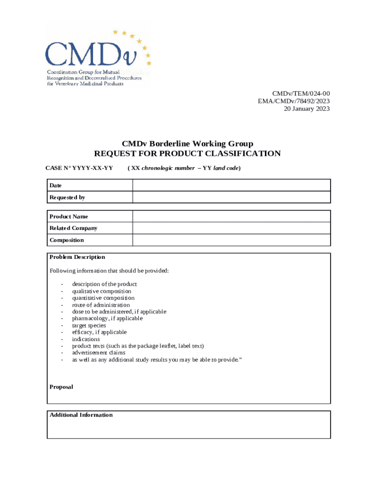 TEM-24 Request Borderline product classification Doc Template | pdfFiller