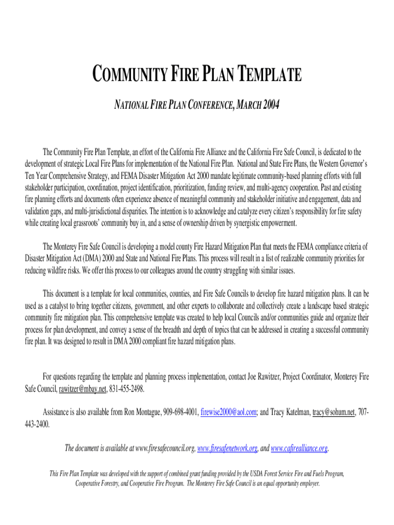 Fillable Online COMMUNITY FIRE PLAN TEMPLATE Fax Email Print - pdfFiller