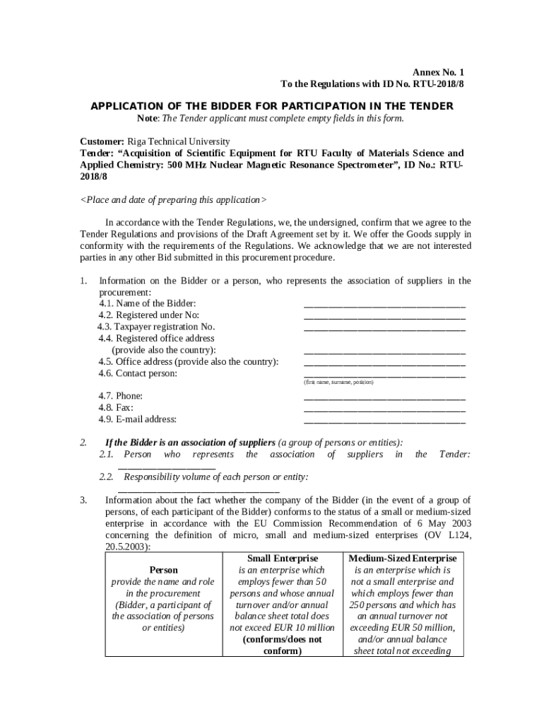 ANNEX 1 to the Tender Specifications Doc Template | pdfFiller