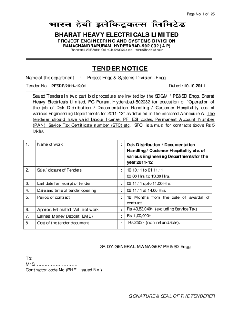 Fillable Online Tender document COE ATS original Fax Email Print - pdfFiller