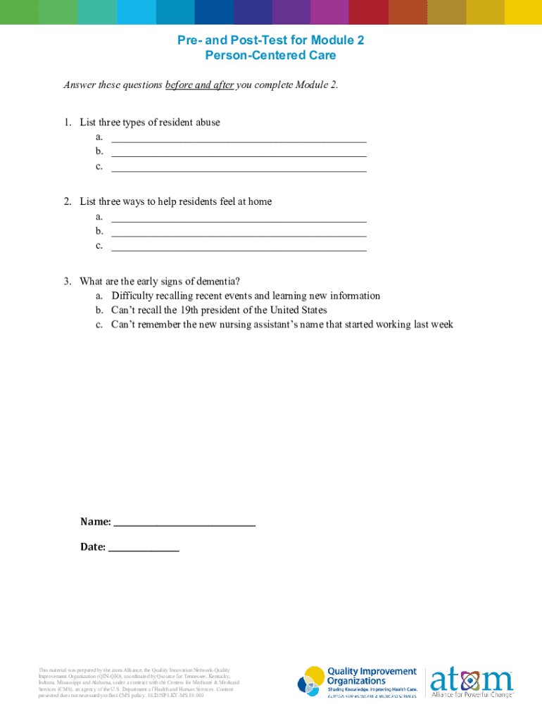 Fillable Online Appendix 1-B. Pre/Post-Test Questions and Answers for ...