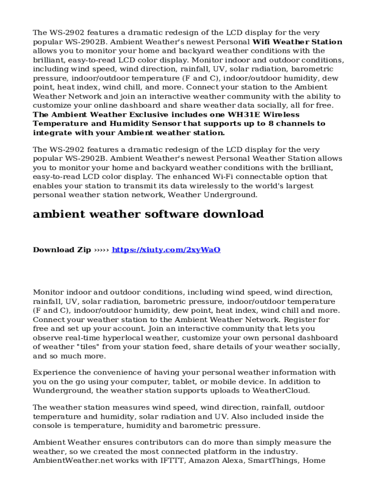 Fillable Online Ambient Weather WS-2902 Smart Wi-Fi Weather Station ...