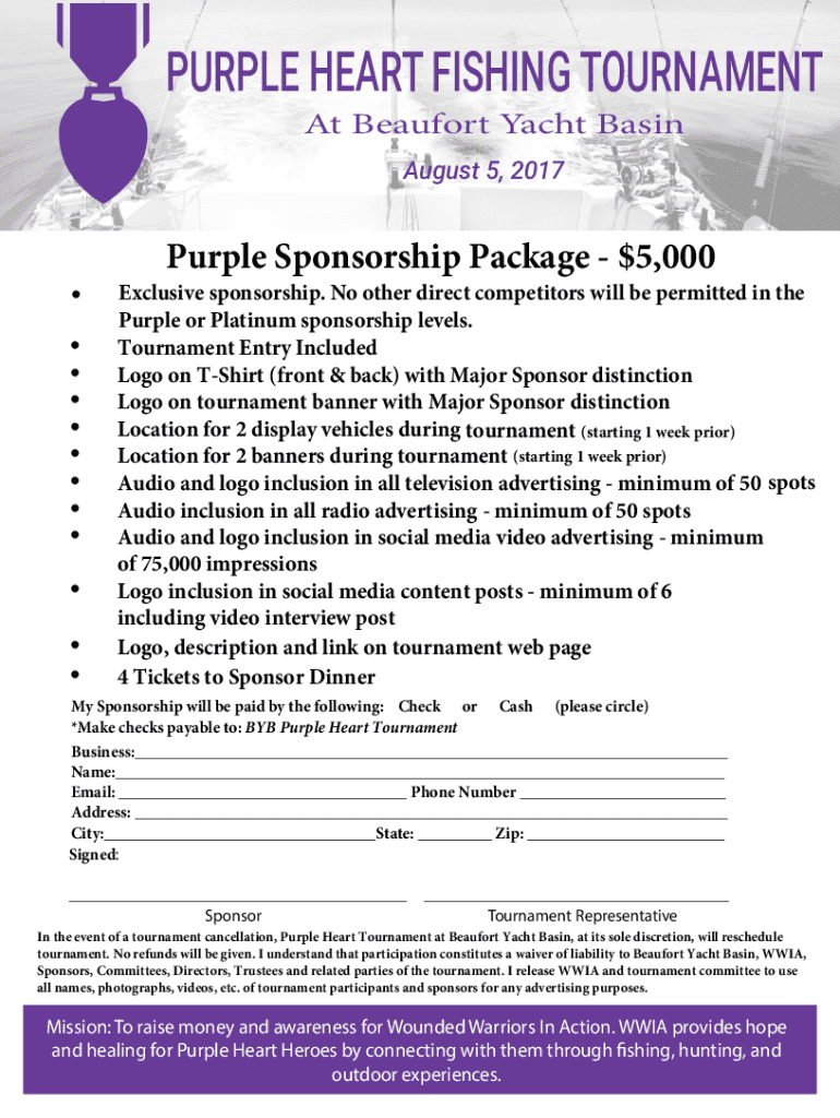 Fillable Online Purple Heart Fishing Tournament - Purple Sponsor ...