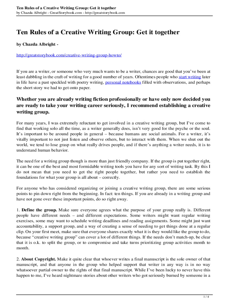Fillable Online Ten Rules of a Creative Writing Group: Get it together ...