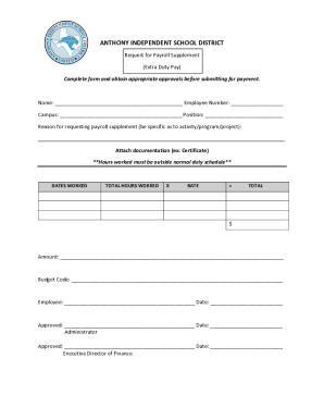 Fillable Online Request for Payroll Supplement (Extra Duty Pay) Fax ...