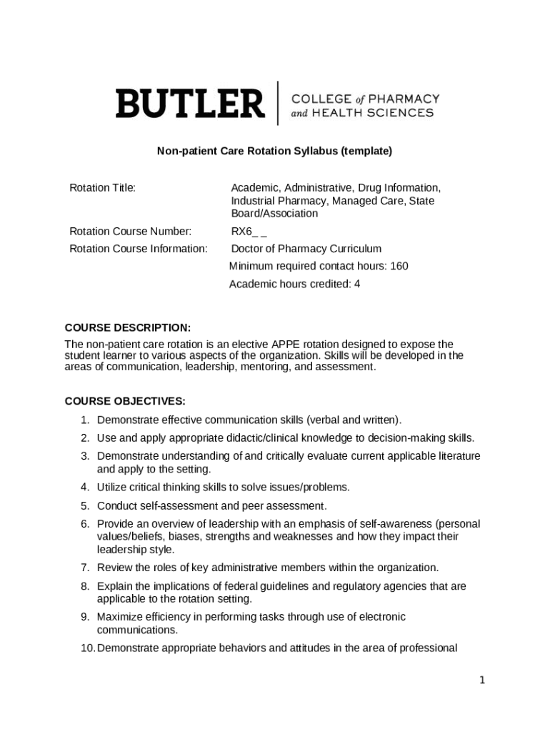 Non Patient Care Rotation Template Doc Template | pdfFiller
