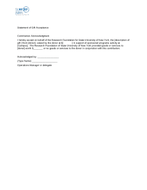 Statement of Gift Acceptance Doc Template | pdfFiller