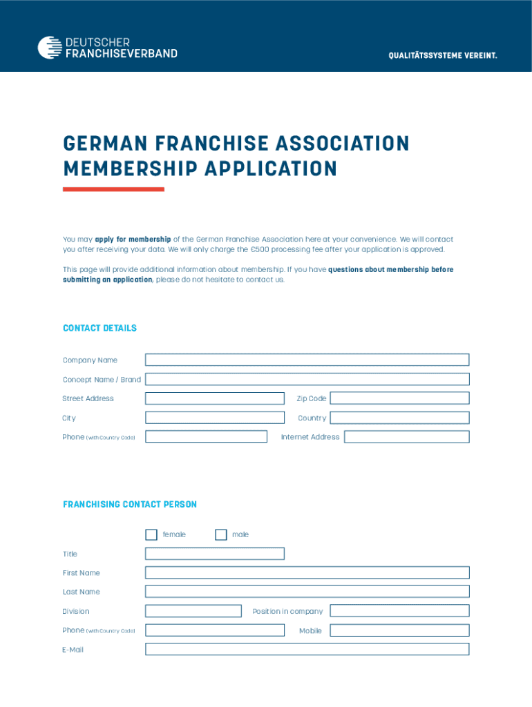 Fillable Online Welcome to the German Franchise Association e.V. Fax ...