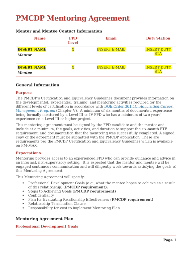 Level 3 Mentoring Agreement Doc Template | pdfFiller