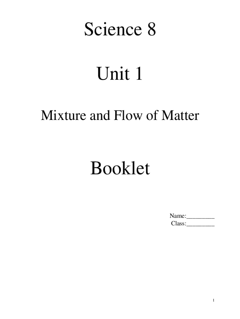 Fillable Online Science Focus 8, Unit 1 - Mix and Flow of Matter ...