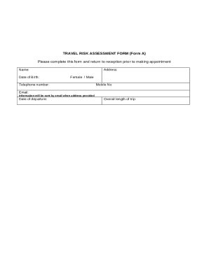 Online TRAVEL RISK ASSESSMENT Fax ... Doc Template | pdfFiller