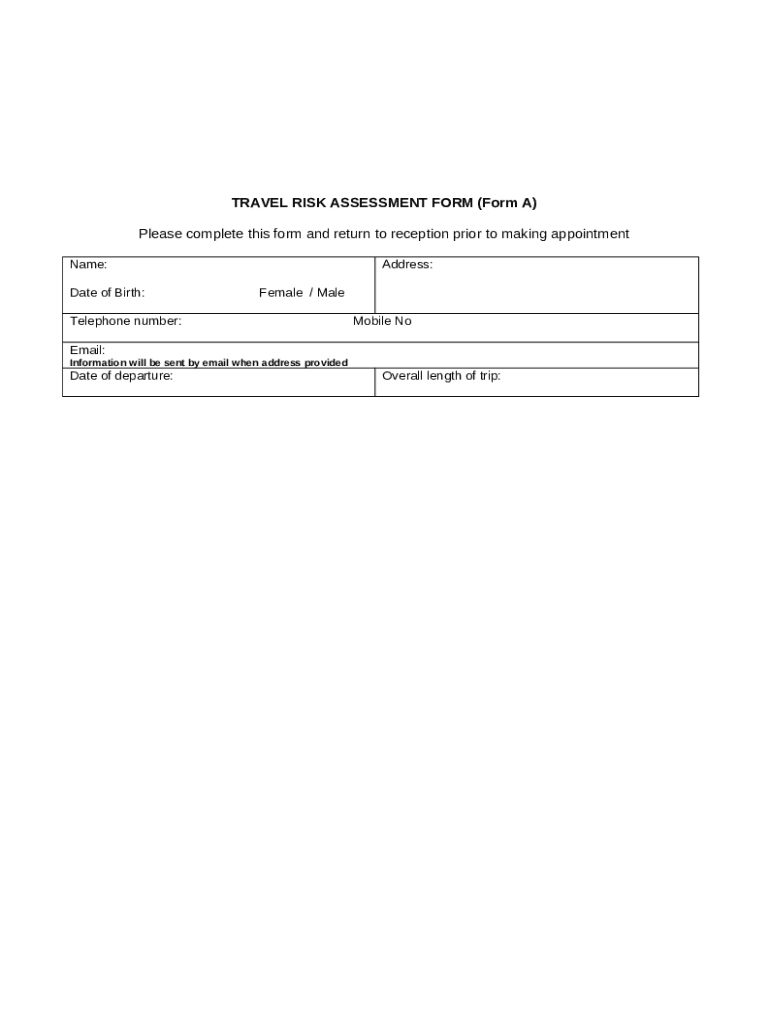 Online TRAVEL RISK ASSESSMENT Fax ... Doc Template | pdfFiller