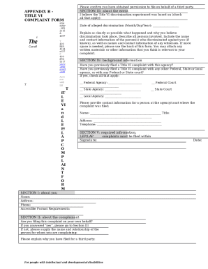 Arc Title VI Appendix B Complaint Doc Template | pdfFiller