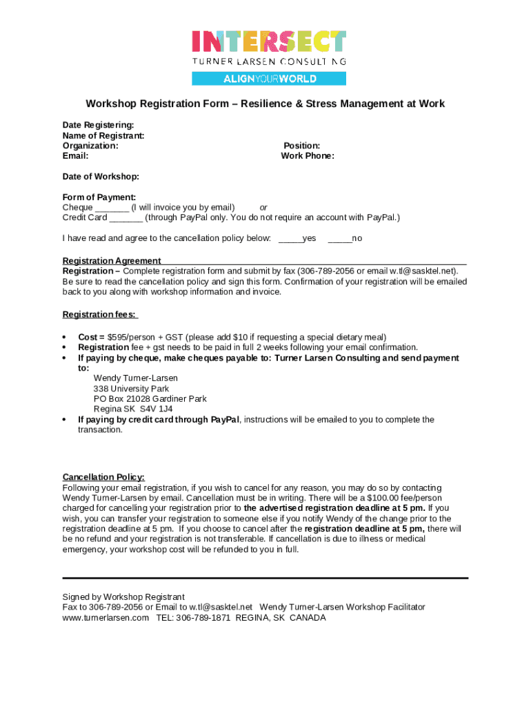 Online Workshop Registration Template Doc Template | pdfFiller