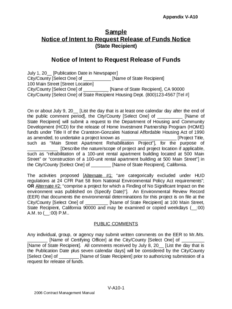 Sample Notice of Intent to Request Release of Funds - NJ.gov Doc ...