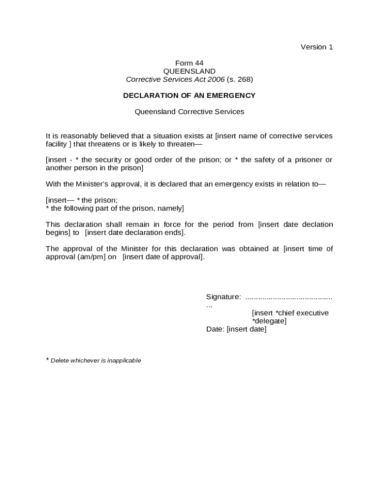 44. Declaration of an emergency Doc Template | pdfFiller